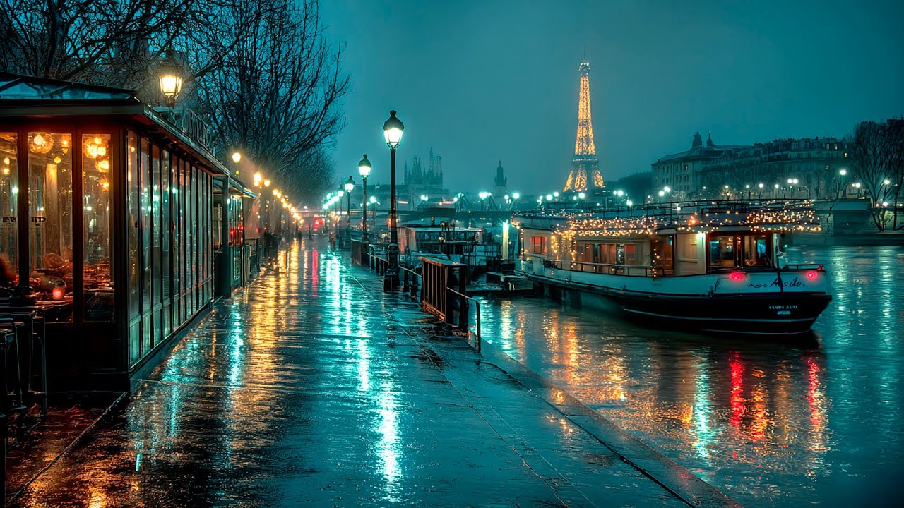 Paris New Year Rain Jazz 🌧️🗼 Riverside Café Lights for Deep Focus ...