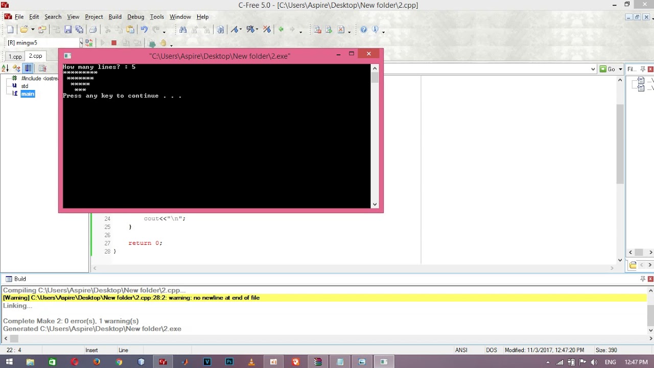 2 Cpp Algorithm Assignments Print Stars Pattern Reverse Youtube