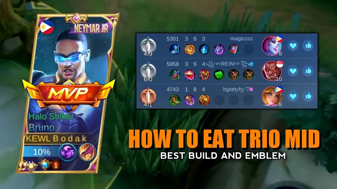 BRUNO EAT TRIO MID | BRUNO BEST BUILD AND EMBLEM - MLBB - YouTube