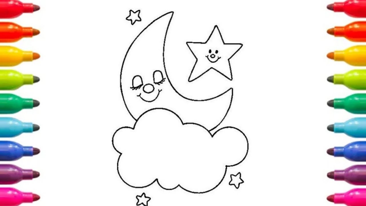 learn how to draw cute sleeping moon | step by step for kids - YouTube