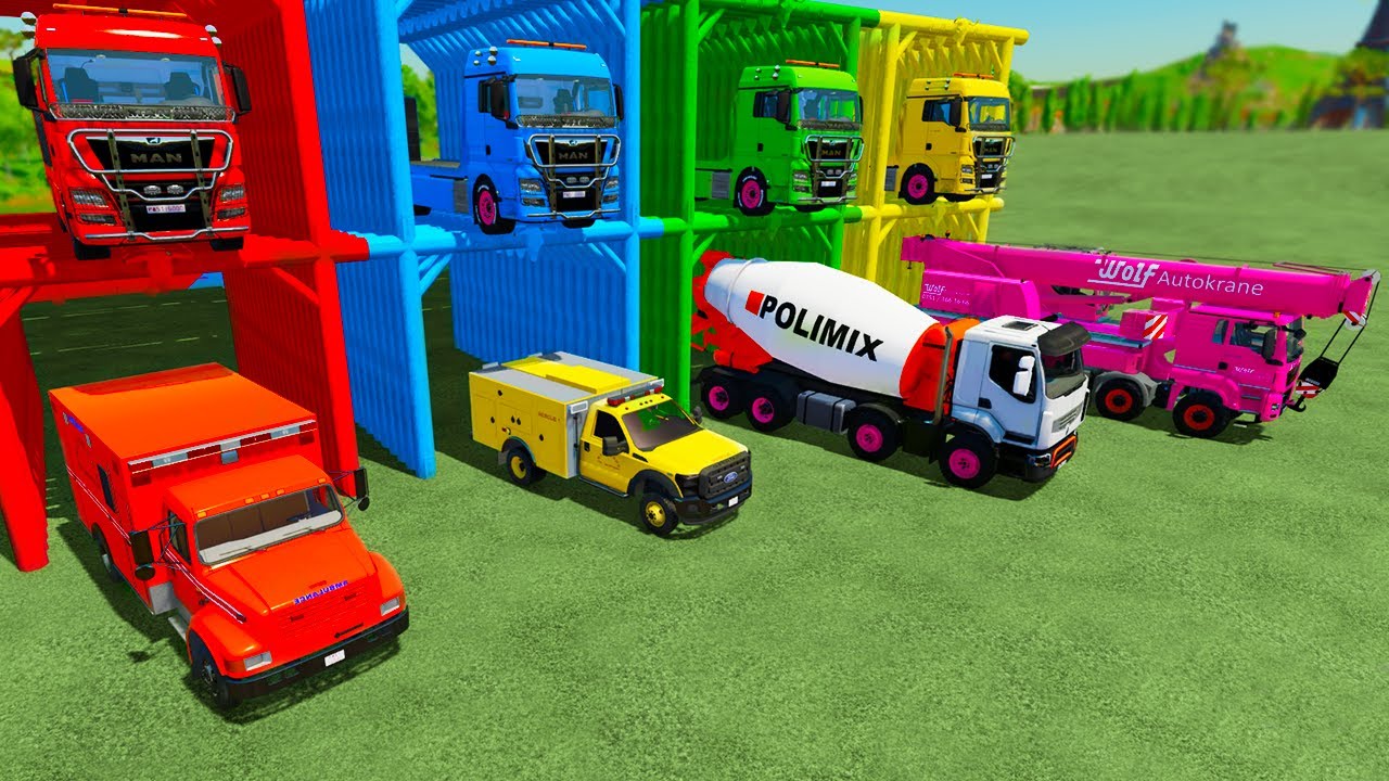 TRANSPORTING RESCUE, MIXER, AMBULANCE, CRANE and POLICE WITH MAN TRUCKS ...