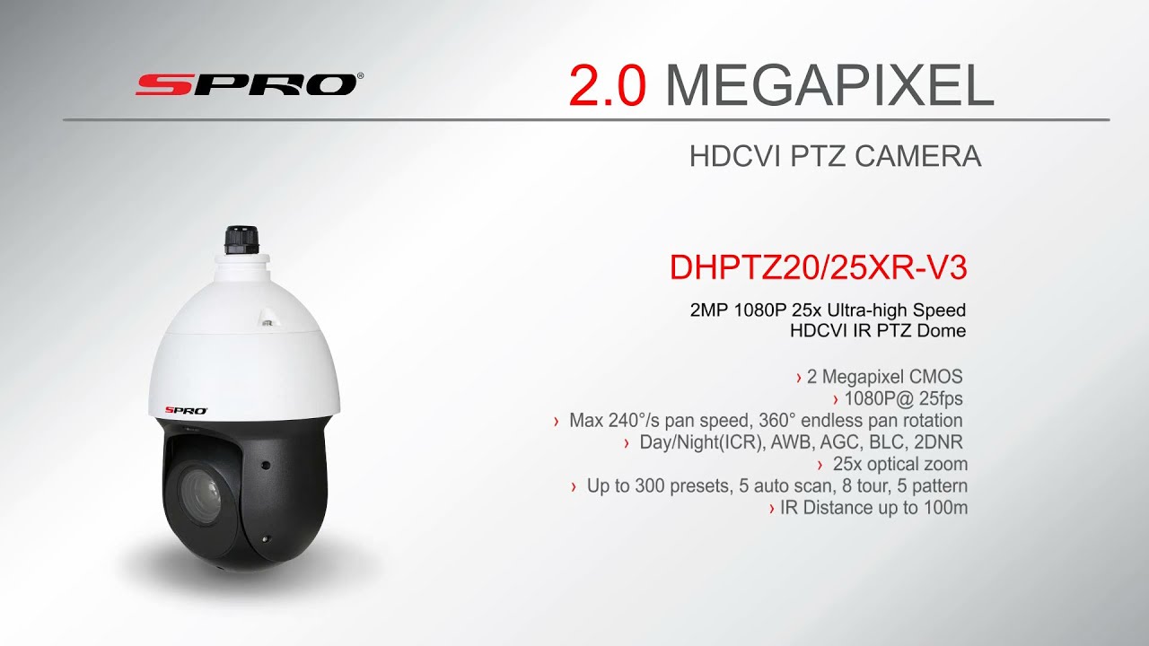 SPRO CCTV - 2MP - 25x Optical Zoom PTZ Camera (DHPTZ20/25XR-V3) - YouTube