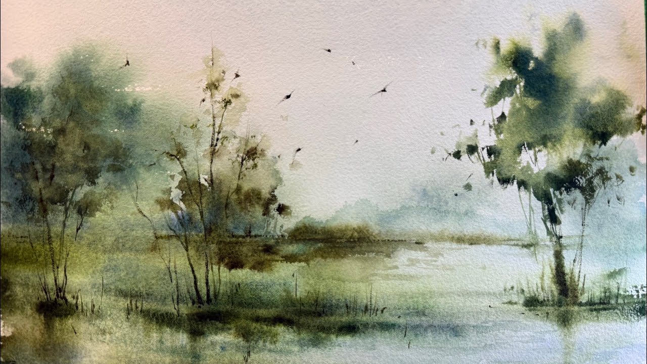Watercolor Lake Scene Step-by-Step | Peaceful Landscape Painting - YouTube