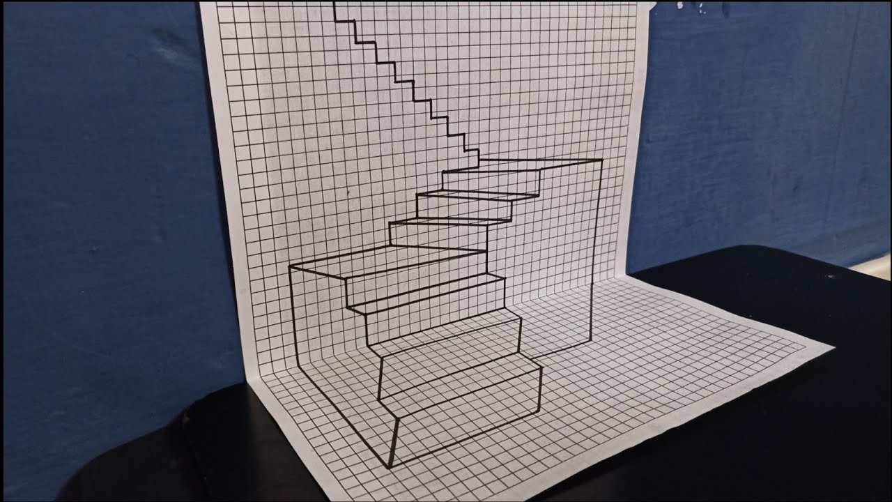 How to draw 3d stairs on graph paper.| 3d art. | 3d ladder drawing ...