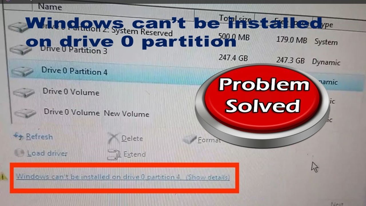 Windows can’t be installed on drive 0 partition 4. - YouTube