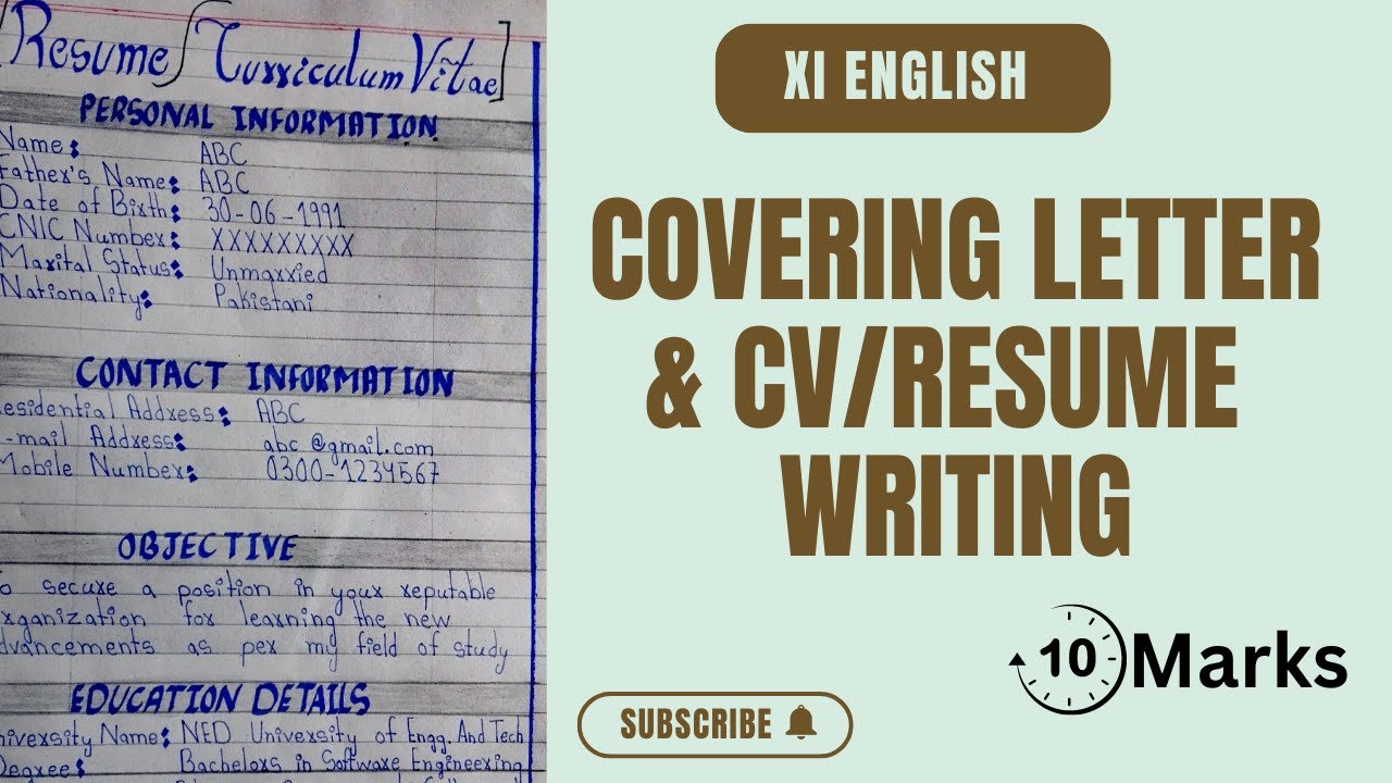 How to write covering letter and CV in Answer sheet 2024/ Class 11 ...