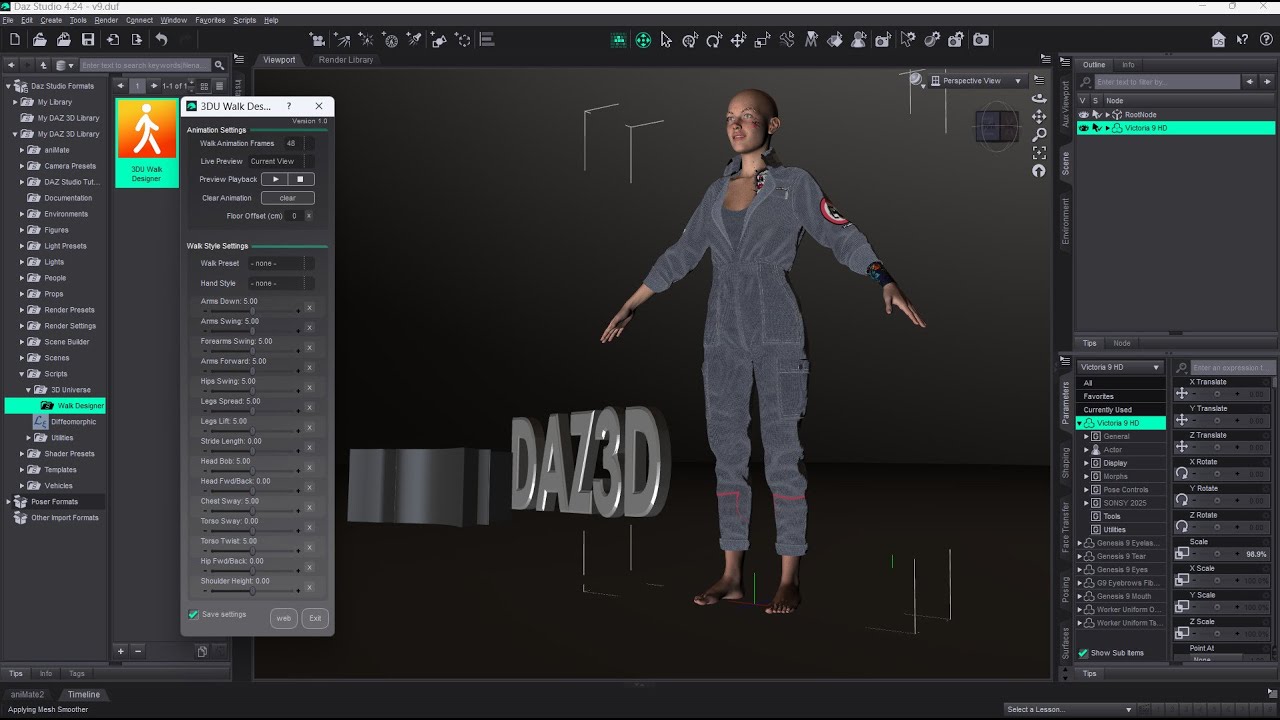Daz Studio Walk Designer for Genesis 9 - YouTube