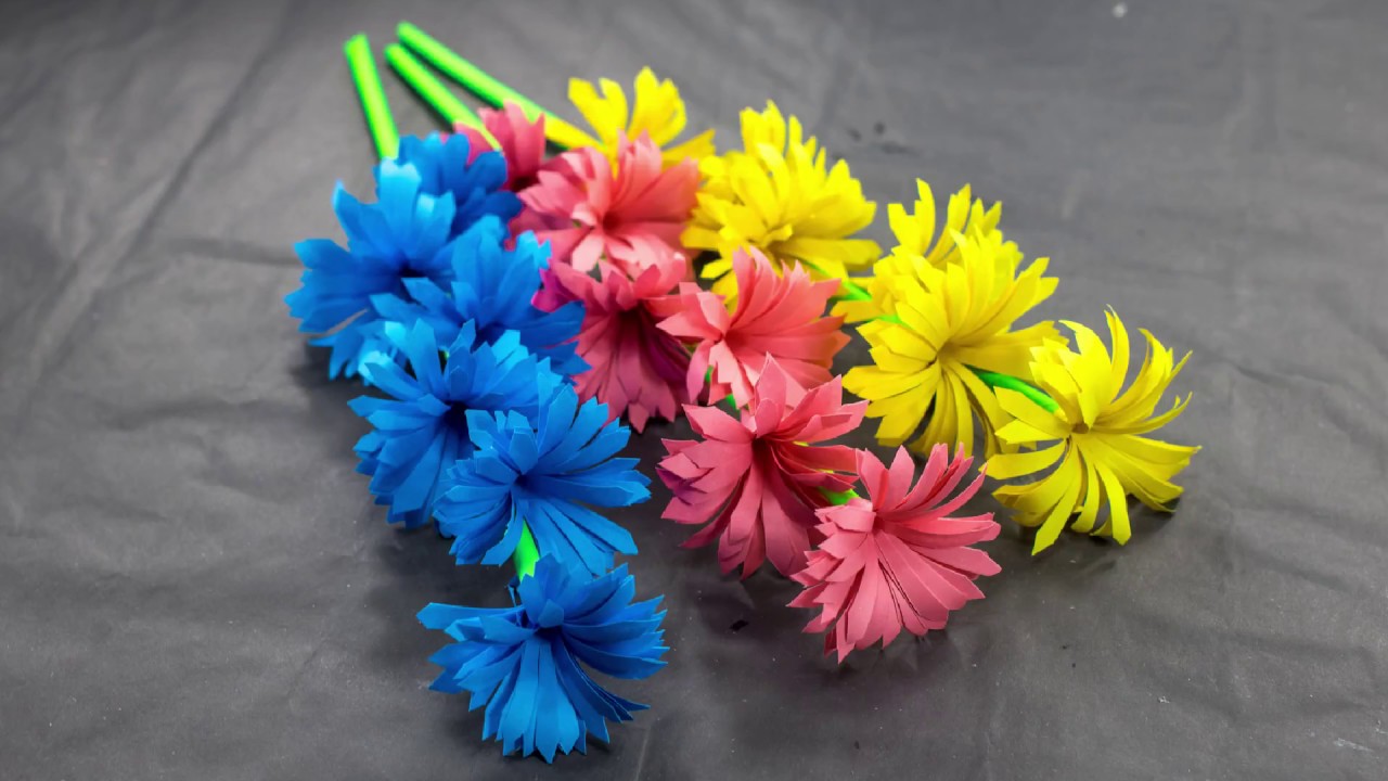 How to Make Beautiful Paper Stick Flower | Handcraft for Home | DIY ...