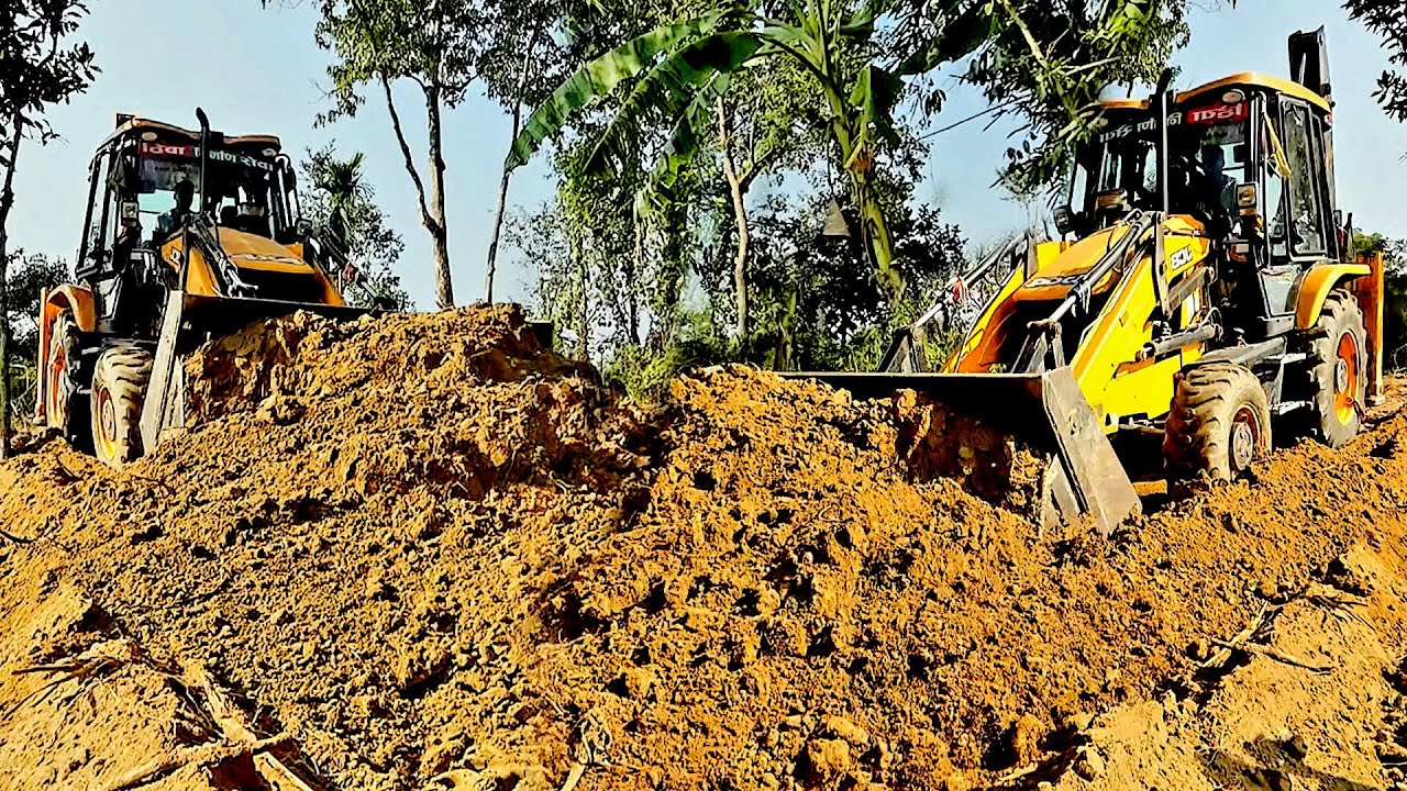 Skillful Operator-Leveling Mud-Making New Apartment-JCB Backhoe Machine ...