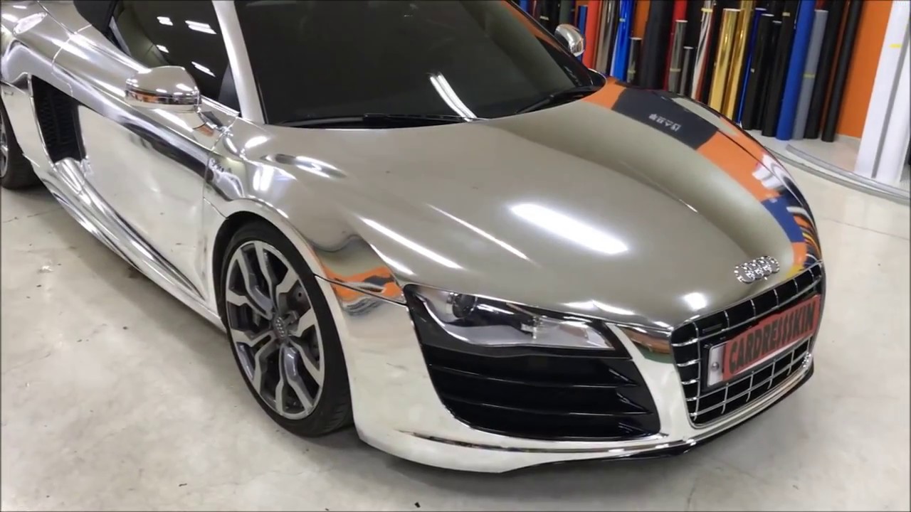 아우디 R8 실버크롬 전체랩핑 (Audi R8 Silver Chrome Warapping) "카드레스스킨" - YouTube