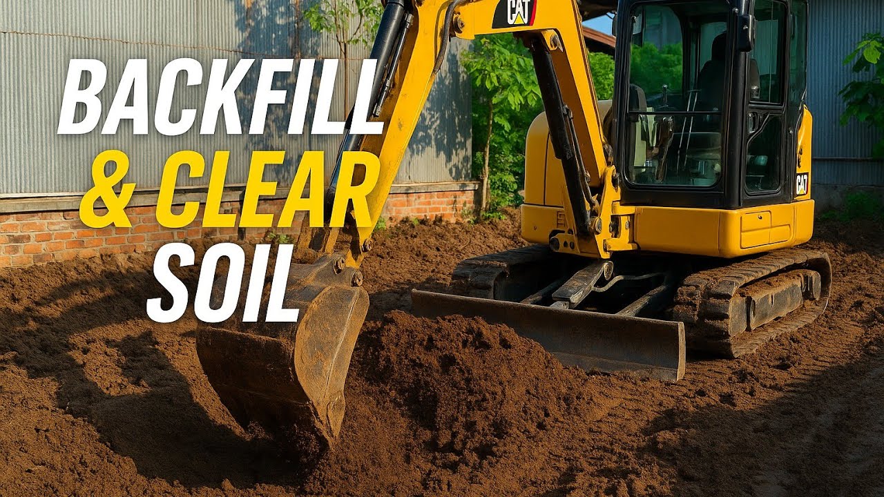 Backfilling and Clearing Soil for Fence Foundation | Excavator Work ...