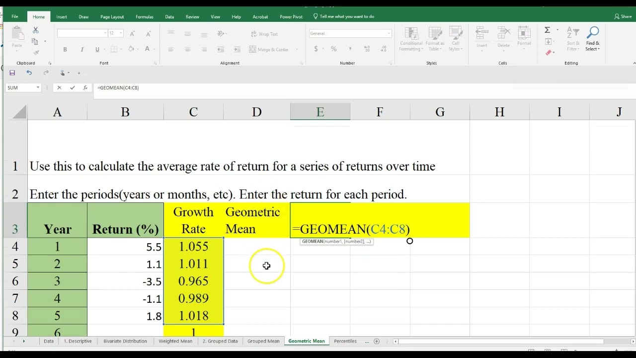 Geometric Mean Excel - YouTube