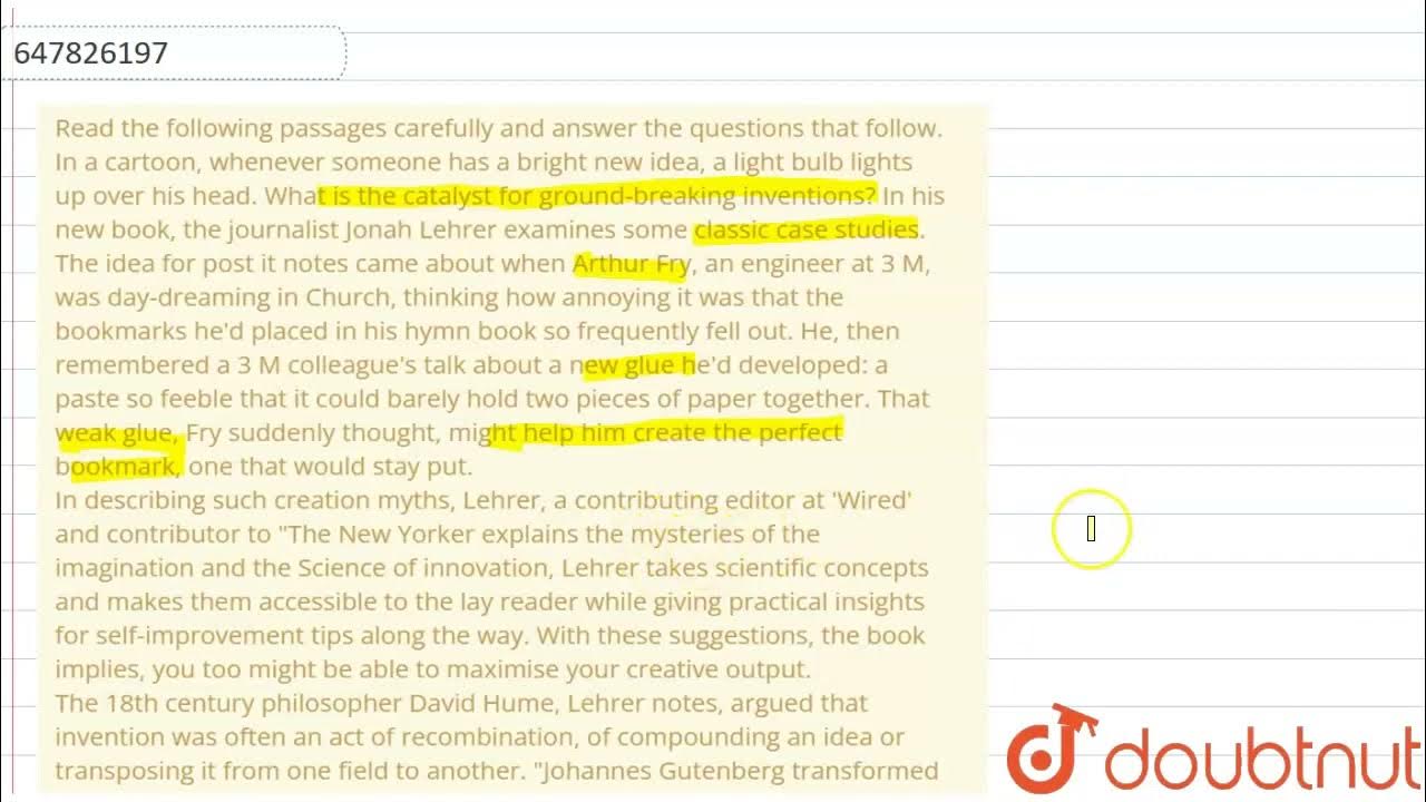 Read the following passages carefully and answer the questions that follow.In a cartoon, wheneve ...