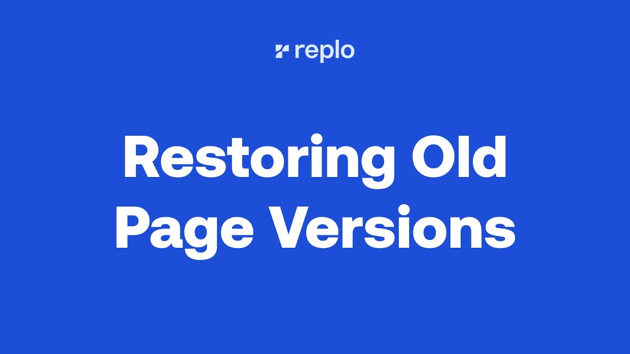 How to Restore Old Pages with Replo - YouTube