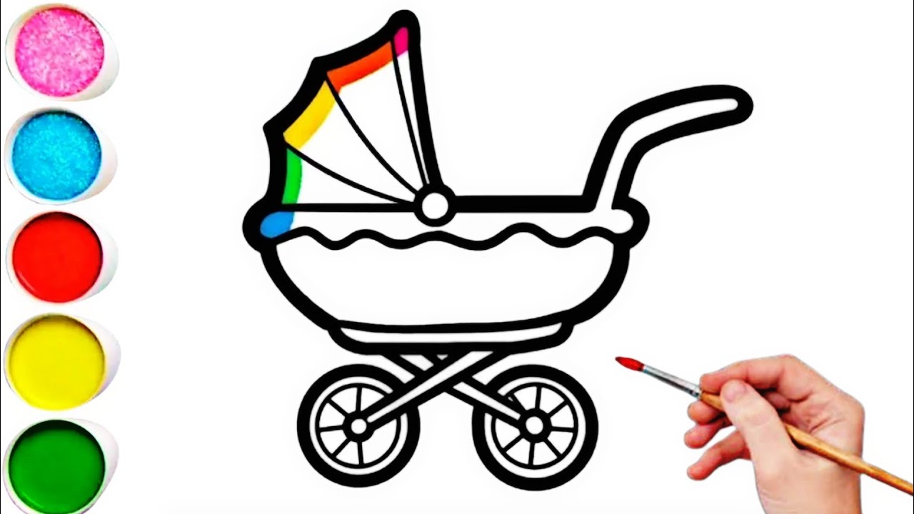 Cute Baby Stroller Drawing, Painting & Coloring For Kids and Toddlers ...