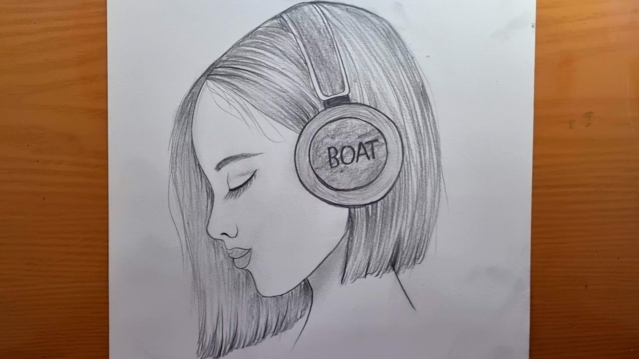 Comment dessiner une fille portant un casque || Croquis au crayon pour ...