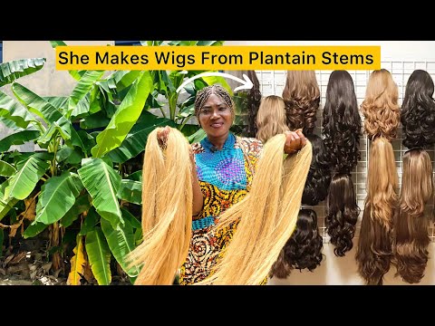 How This Nigerian Lady Makes Wigs, Bags, shoes, (Hairs) From Plantain and banana stems