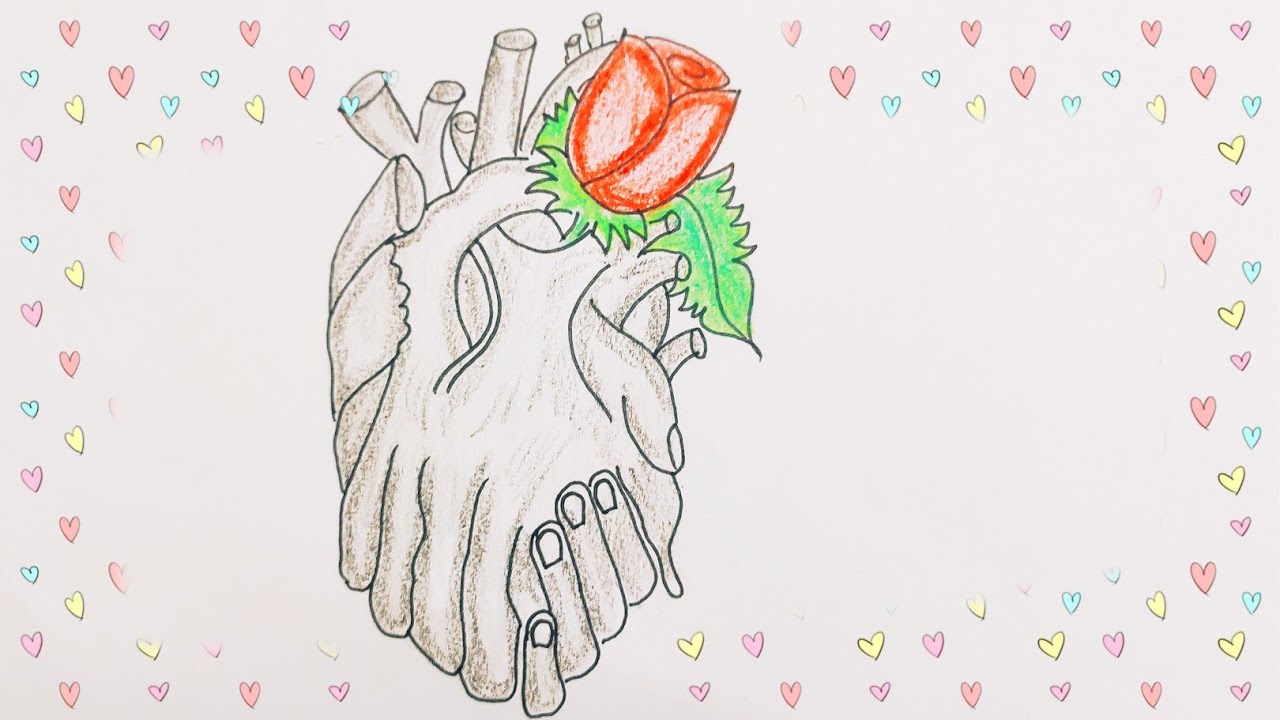 How to draw a human heart creative Art |The humanity hands holds ...