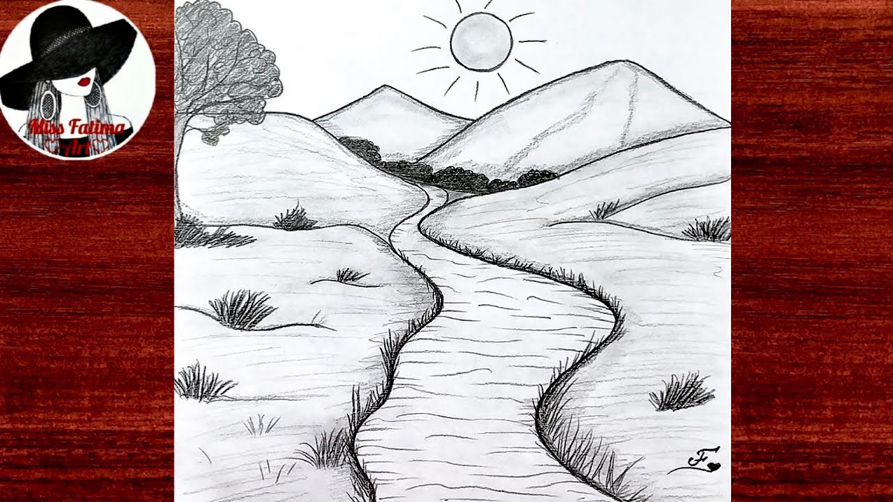How To Draw A Scenery Drawing Very Easy | Simple Landscape Drawing Step ...