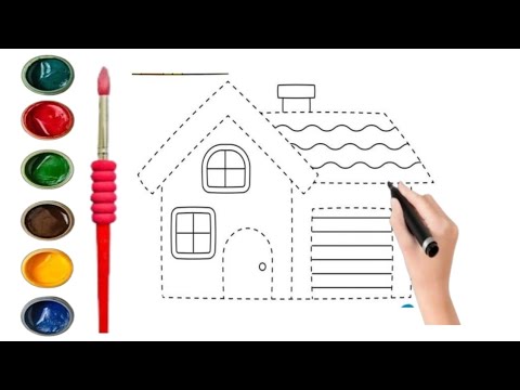 how to draw beautiful tracing house scenery, house coloring panting for ...
