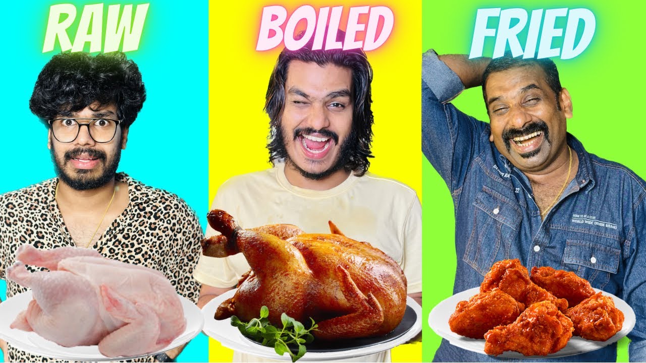 RAW vs BOILED vs FRIED food challenge 🤩 - YouTube