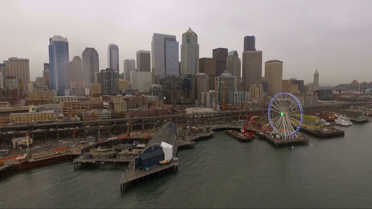 Seattle Waterfront Pier Puget Sound Rush Hour Downtown City Skyline ...