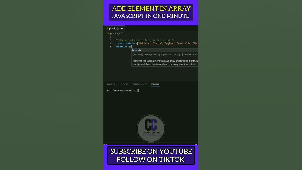 Add element in array #javascript #shortvideo #shorts - YouTube