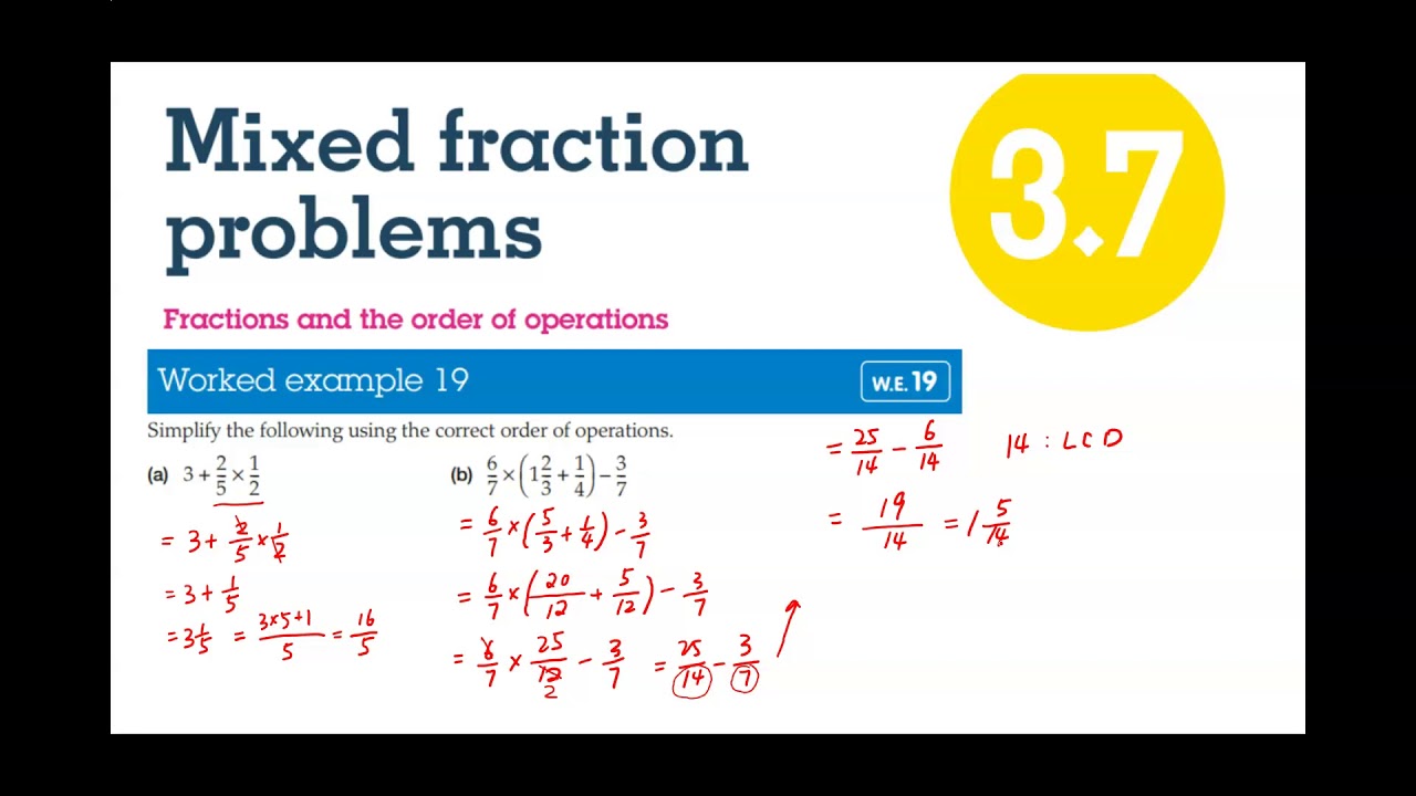 Mixed Fraction Problems PearsonTextbook 3.7 - YouTube