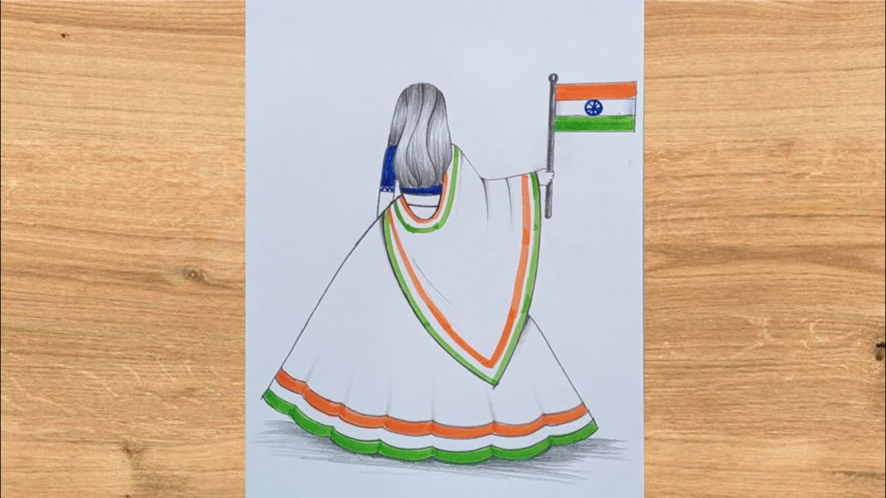 How to draw a girl holding national flag 🇮🇳 very easy|happy ...
