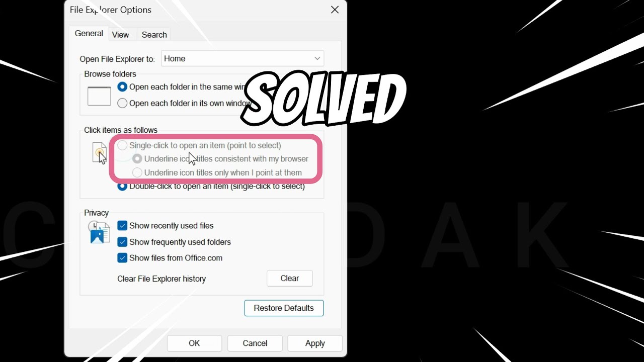 (FIXED) Single-click to open an Item Folder Options GREYED OUT - YouTube