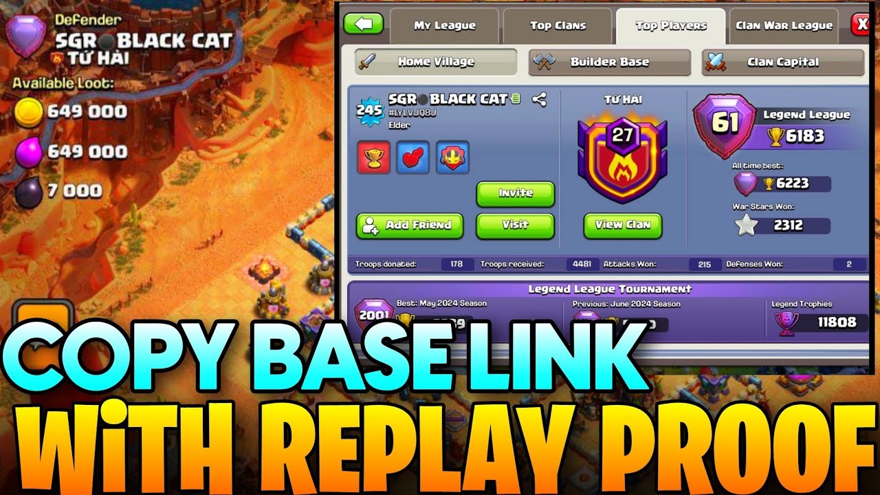 GLOBAL 61 RANK 6183 TROPHY PLAYER BASE LINK WITH REPLAY PROOF | TH16 ...