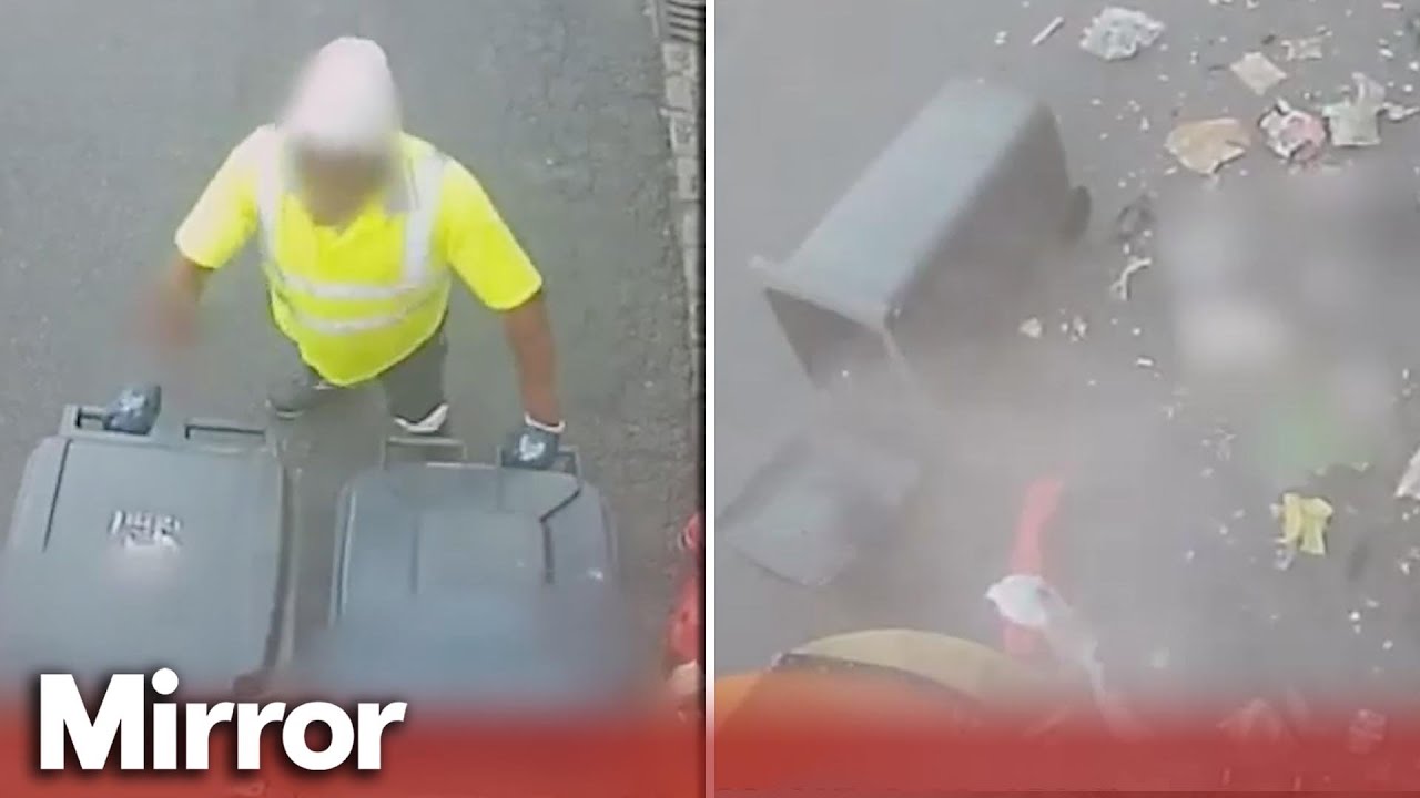 Bin men narrowly avoid explosion in refuse lorry - YouTube