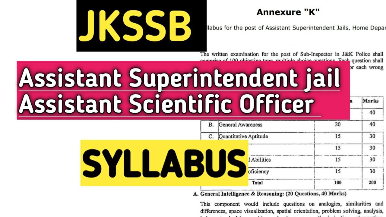 JKSSB ASSISTANT SUPERINTENDENT JAIL || ASSISTANT SCIENTIFIC OFFICER ...