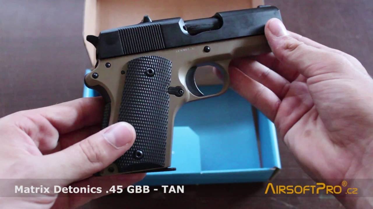 Matrix 1911 Combat Master Detonics .45 GBB TAN - YouTube