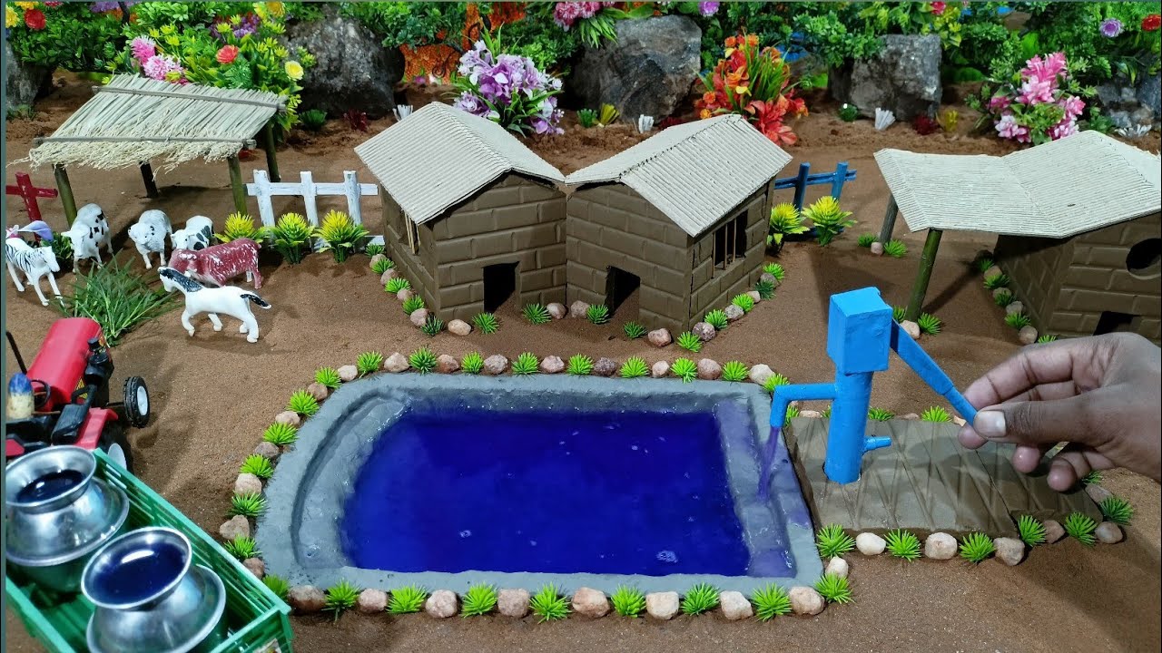 How to make cow shed | house of animals | pool making - YouTube