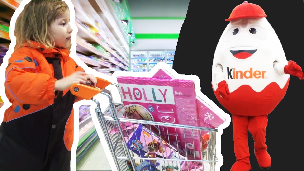Ogromno KINDER JAJE u supermarketu Kupujemo slatkise / LUTKA 82 cm ...