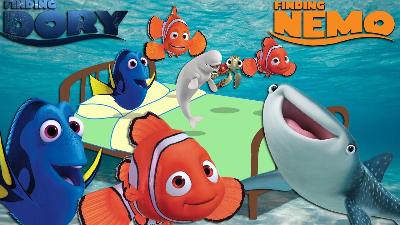 Find Nemo and Dory 5 little Monkeys Jumping on the bed - YouTube