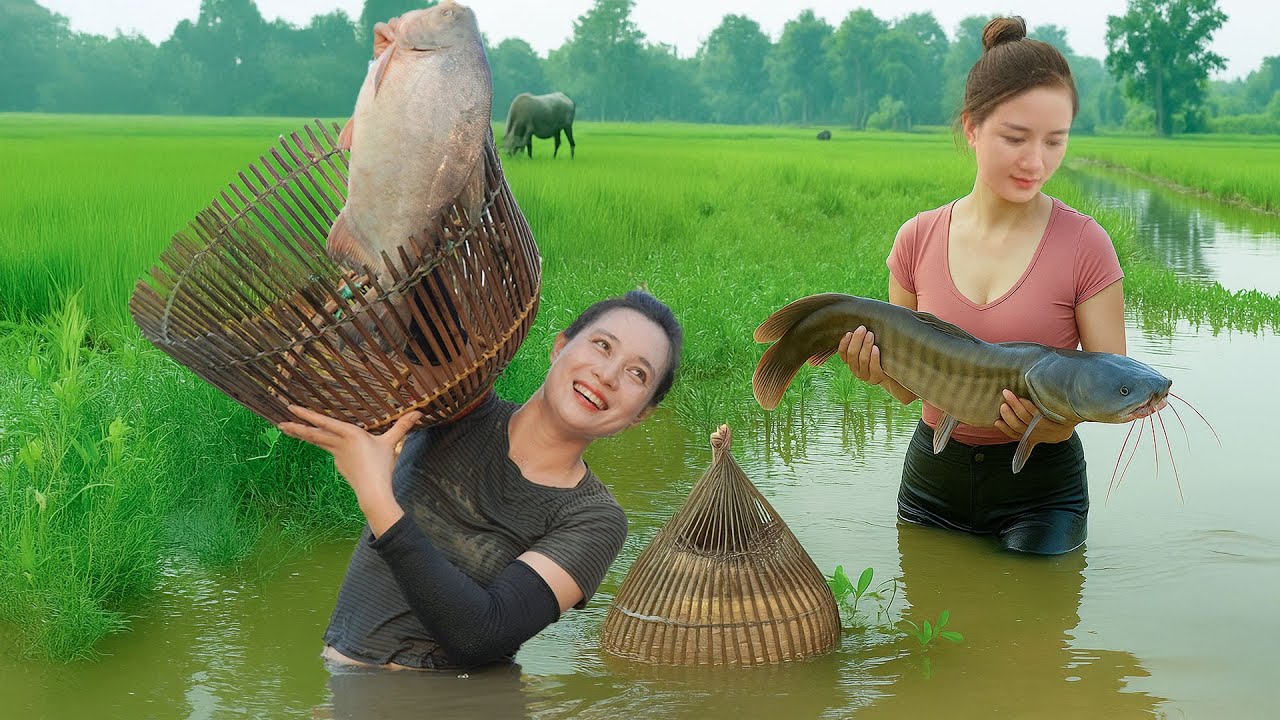 Catching Big Fish in the Pond & Cooking a Simple Traditional Meal ...