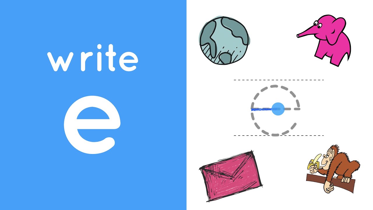 Letter E | Write lowercase letter E | Phonics alphabet writing lesson ...