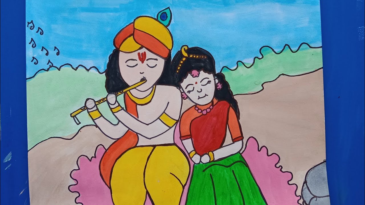 Little Radha Kishan Colour Drawing || Cute Radha Krishna Colour Drawing ...