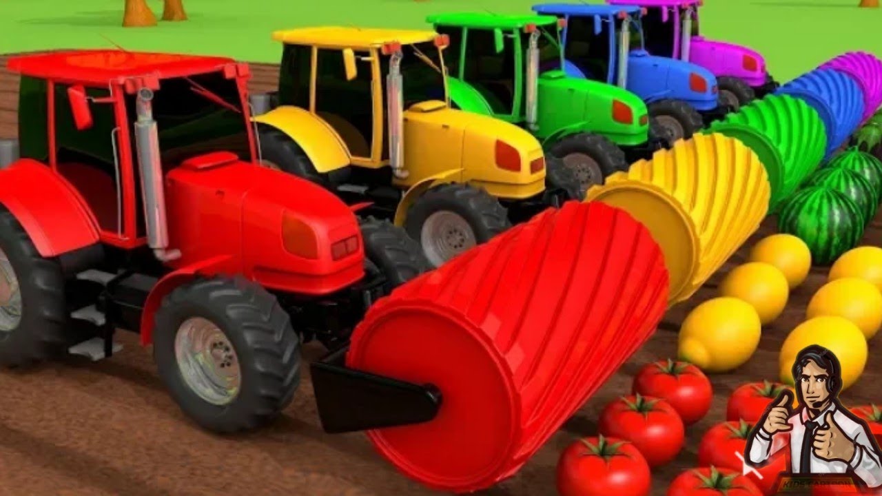 Harvesting Fruits and Vegetables with Tractors Learn Colors for Kids ...