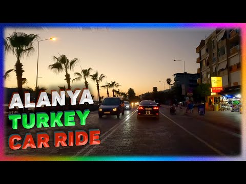 Auto Walk Through The Night Alanya. Turkey. Travel By Car.