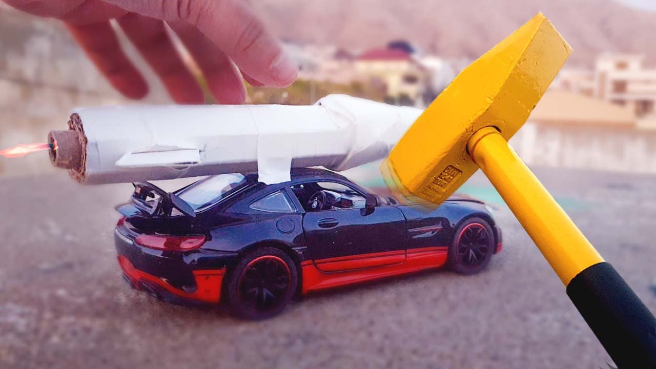 Experiment Explosions Toys Mercedes CAR vs Break with Hammer in slow ...