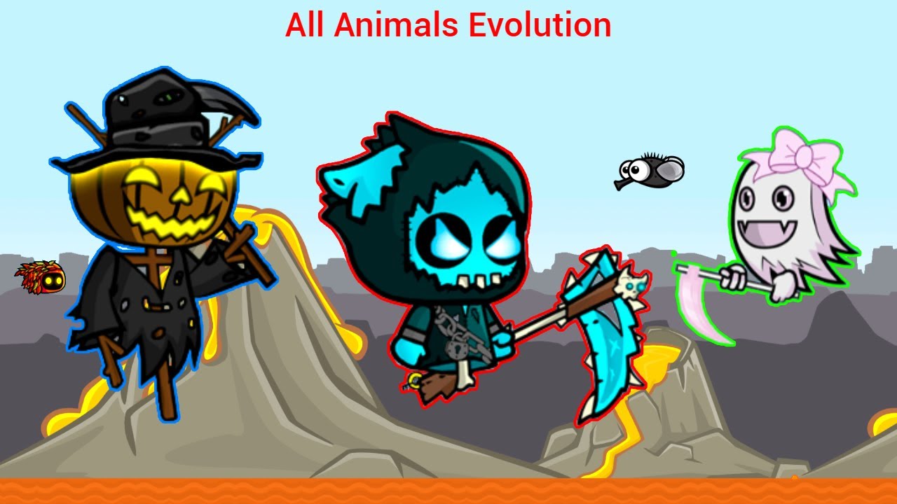 All Animals Evolution With Frosty Reaper Halloween Pumpkin Ghost & Cute ...