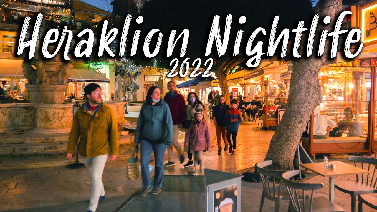 Heraklion Crete, Nightlife Walking tour 4K UHD || Crete Greece 2022 ...