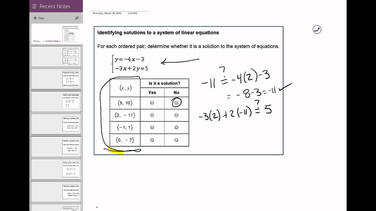 24 01 Identifying solutions to a system of linear equations - YouTube