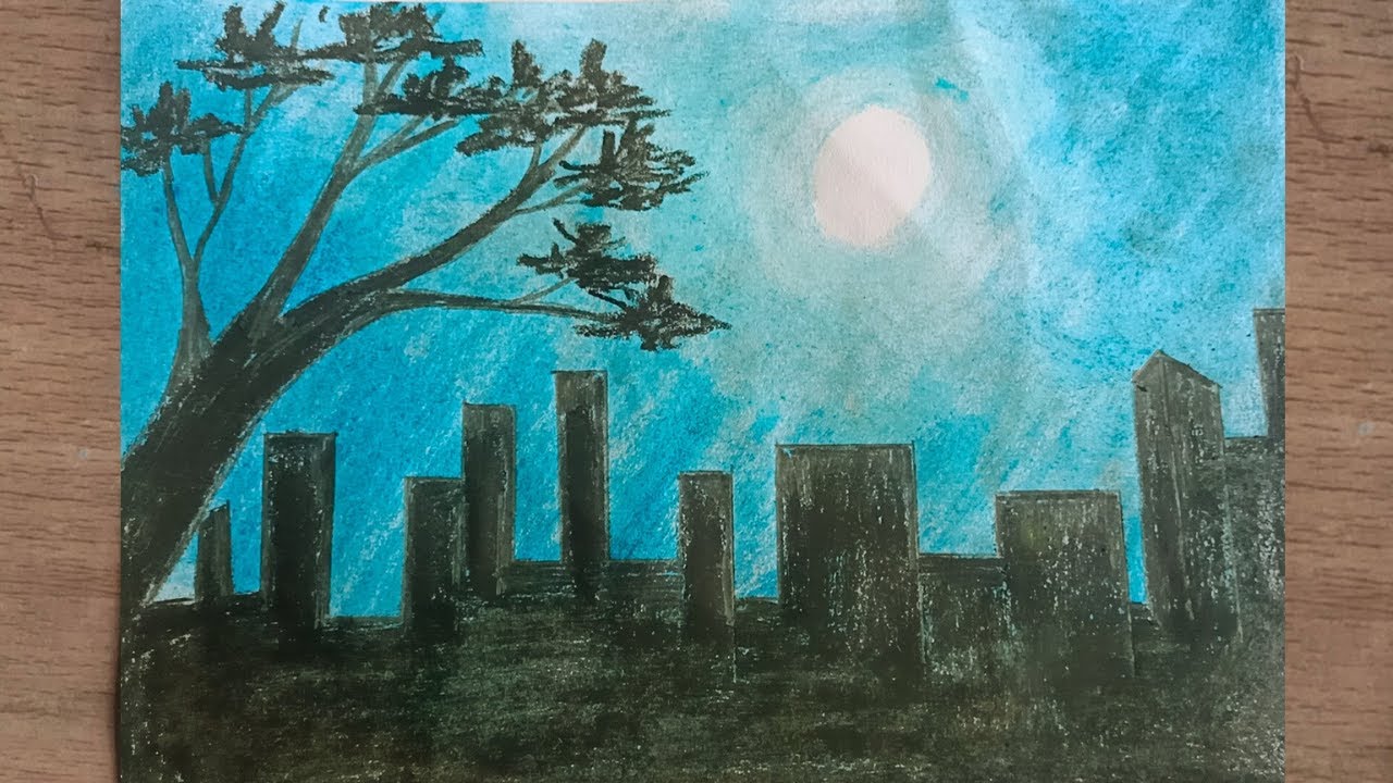 how to draw a sceneary of moonlight night || (Very Easy Drawing ...