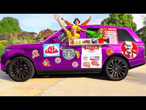 Katy and Max play with dad in a cafe from the car