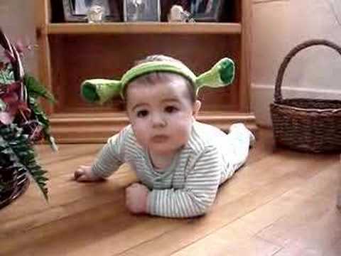 Aleck crawling with Shrek ears - YouTube