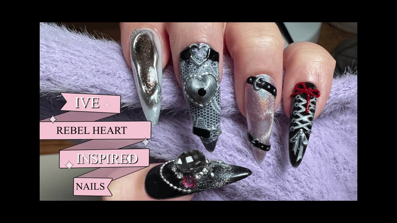 IVE-Inspired Rebel Heart Nails 💖 K-Pop Nail Art Tutorial - YouTube